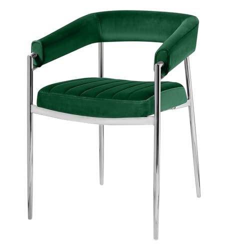 Bekrvio Velvet Arm Dining Chairs Kitchen Dining Room Chairs with Armrest, Mid Century Modern Living Room Armchair Accent Chairs Upholstered Kitchen Chairs with Metal Chrome Legs, Green