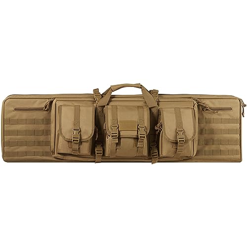 VEVOR Rifle Bag, 36 inch Tactical Double Long Gun Bag, Soft Rifle Case with Lockable Zipper, Portable Handle & Shoulder Strap, 3 Large Storage Pockets Rifle Case for Two 34" Rifles & 2 Pistols, Brown