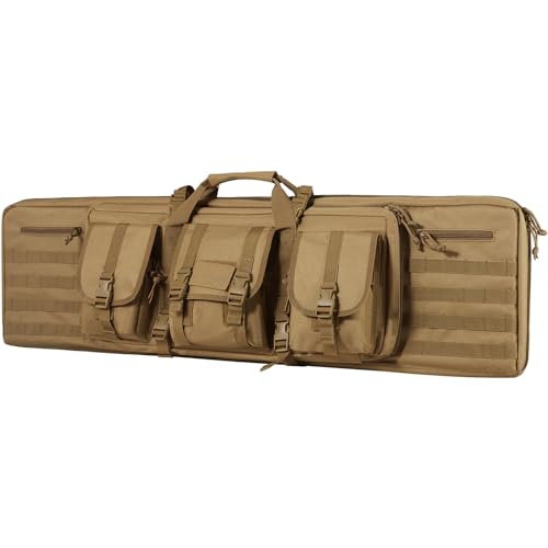 VEVOR Rifle Bag, 36 inch Tactical Double Long Gun Bag, Soft Rifle Case with Lockable Zipper, Portable Handle & Shoulder Strap, 3 Large Storage Pockets Rifle Case for Two 34" Rifles & 2 Pistols, Brown