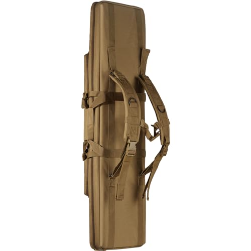 VEVOR Rifle Bag, 36 inch Tactical Double Long Gun Bag, Soft Rifle Case with Lockable Zipper, Portable Handle & Shoulder Strap, 3 Large Storage Pockets Rifle Case for Two 34" Rifles & 2 Pistols, Brown