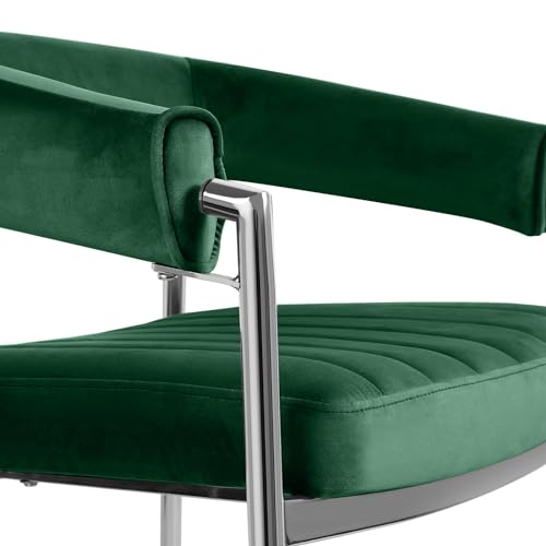 Bekrvio Velvet Arm Dining Chairs Kitchen Dining Room Chairs with Armrest, Mid Century Modern Living Room Armchair Accent Chairs Upholstered Kitchen Chairs with Metal Chrome Legs, Green
