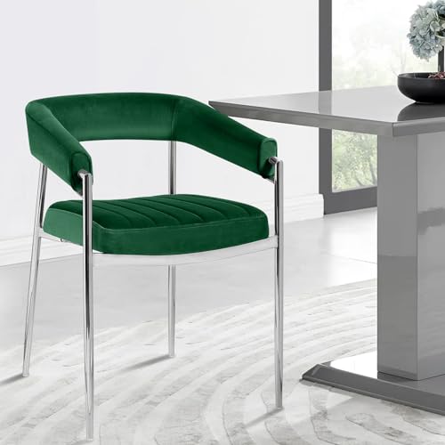 Bekrvio Velvet Arm Dining Chairs Kitchen Dining Room Chairs with Armrest, Mid Century Modern Living Room Armchair Accent Chairs Upholstered Kitchen Chairs with Metal Chrome Legs, Green
