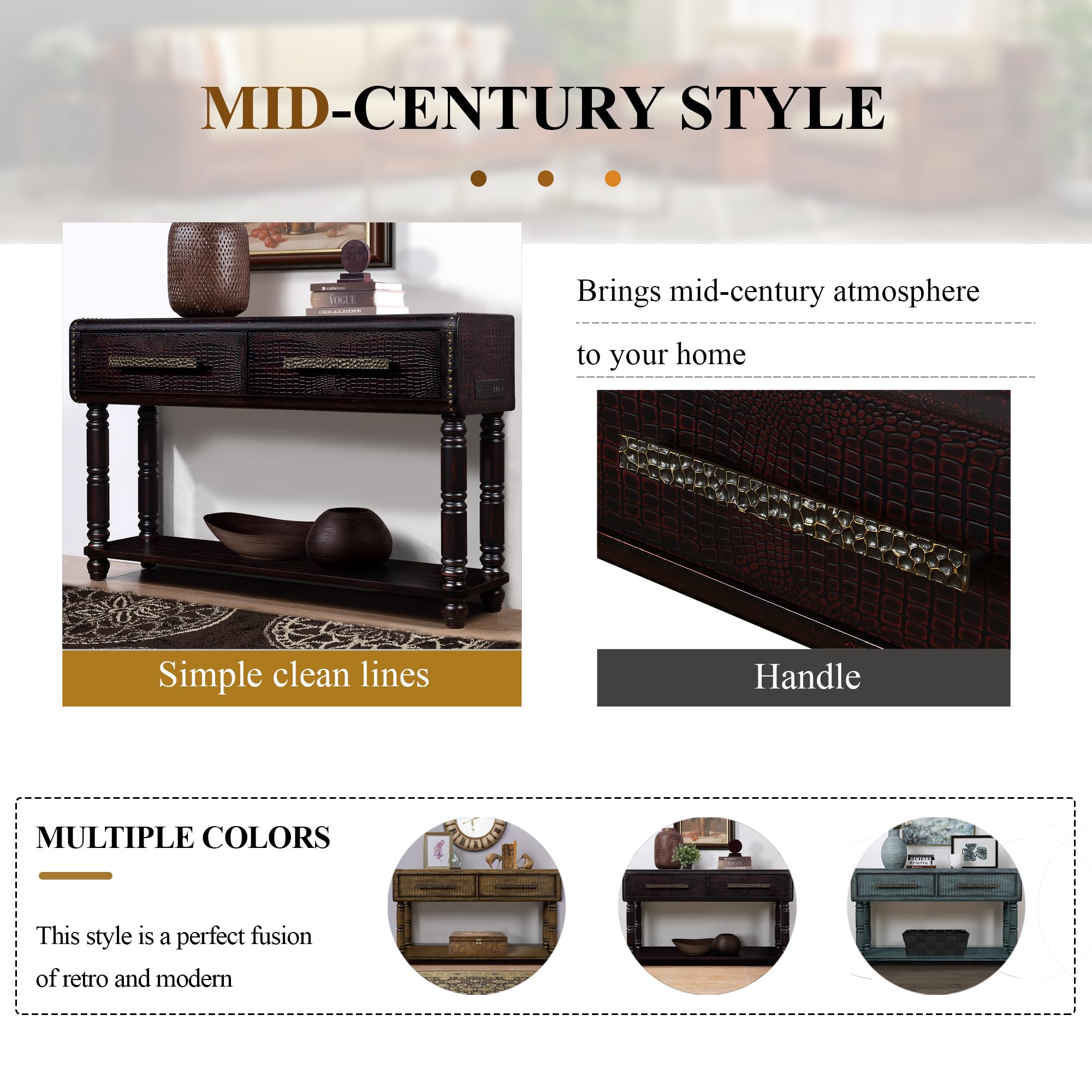 INMOZATA Farmhouse Entryway Table wiith Storage Wood Console Table with Power Outlets 54 inch Narrow Long Sofa Tables with USB Ports for Living Room, Couch, Hallway, Foyer,Distressed Black