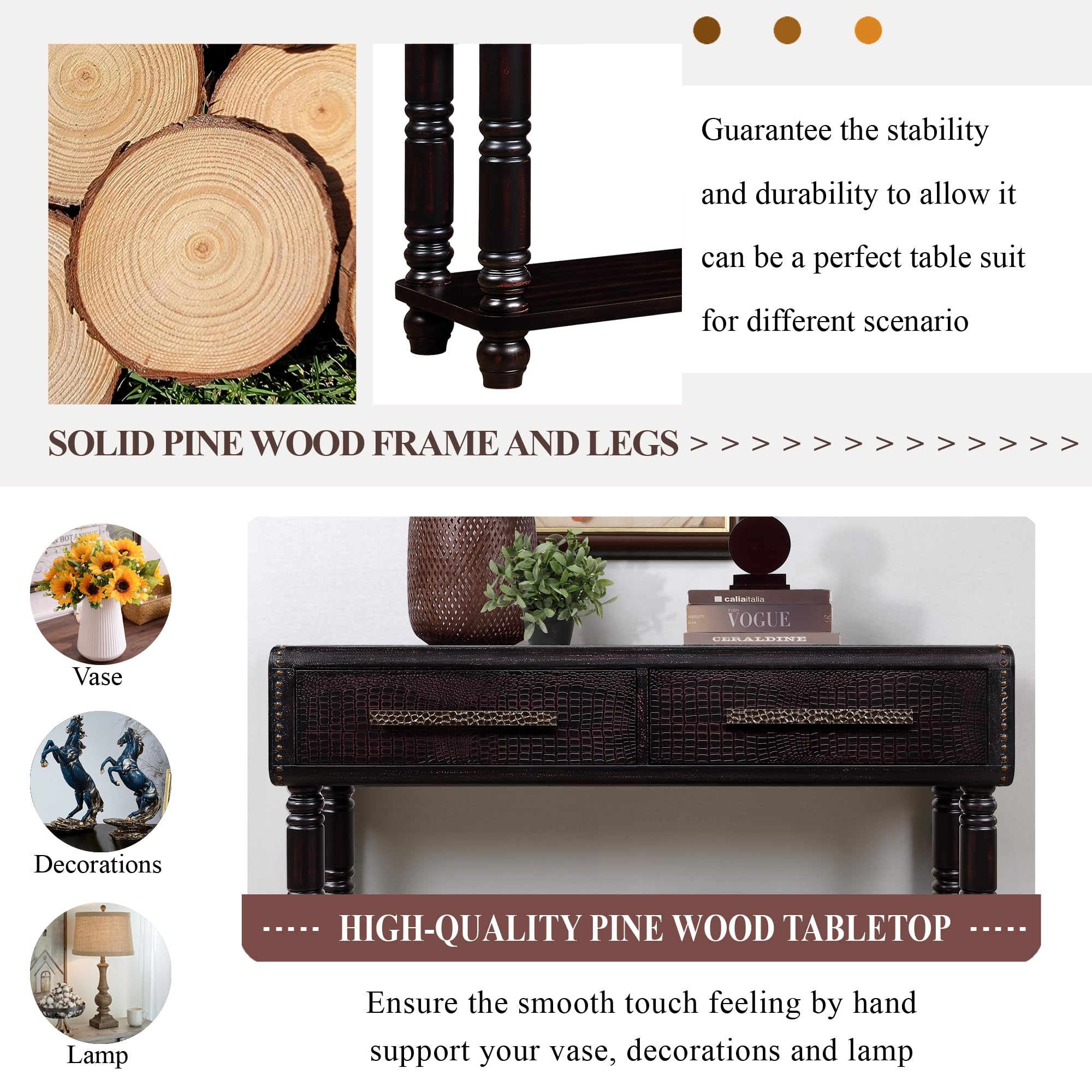 INMOZATA Farmhouse Entryway Table wiith Storage Wood Console Table with Power Outlets 54 inch Narrow Long Sofa Tables with USB Ports for Living Room, Couch, Hallway, Foyer,Distressed Black