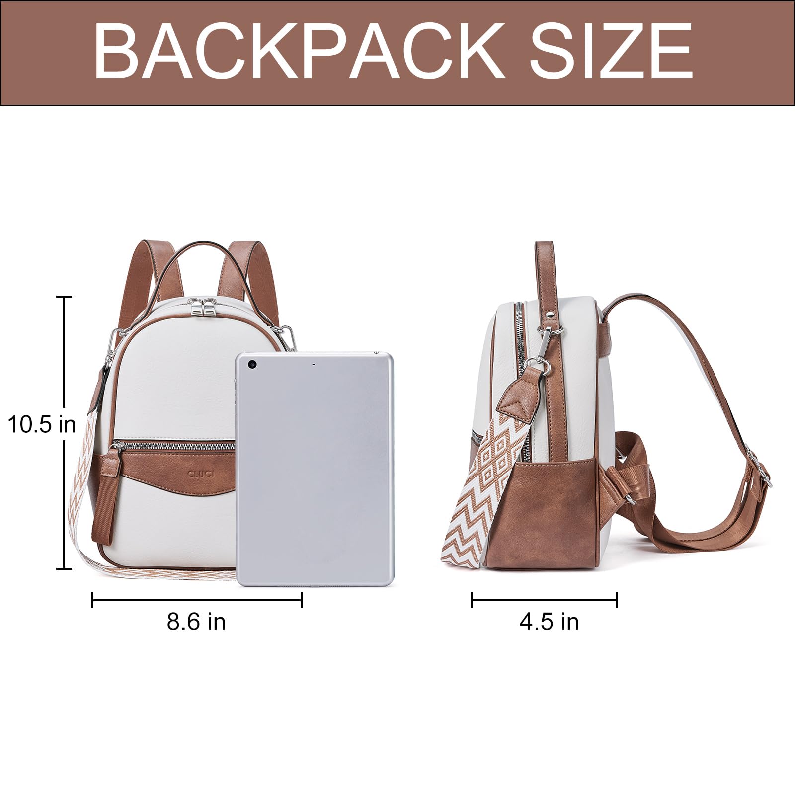 CLUCI Mini Backpack Purse for Women Fashion Leather Small Backpacks Ladies Shoulder Backpack Convertible Handbags Beige with Brwon