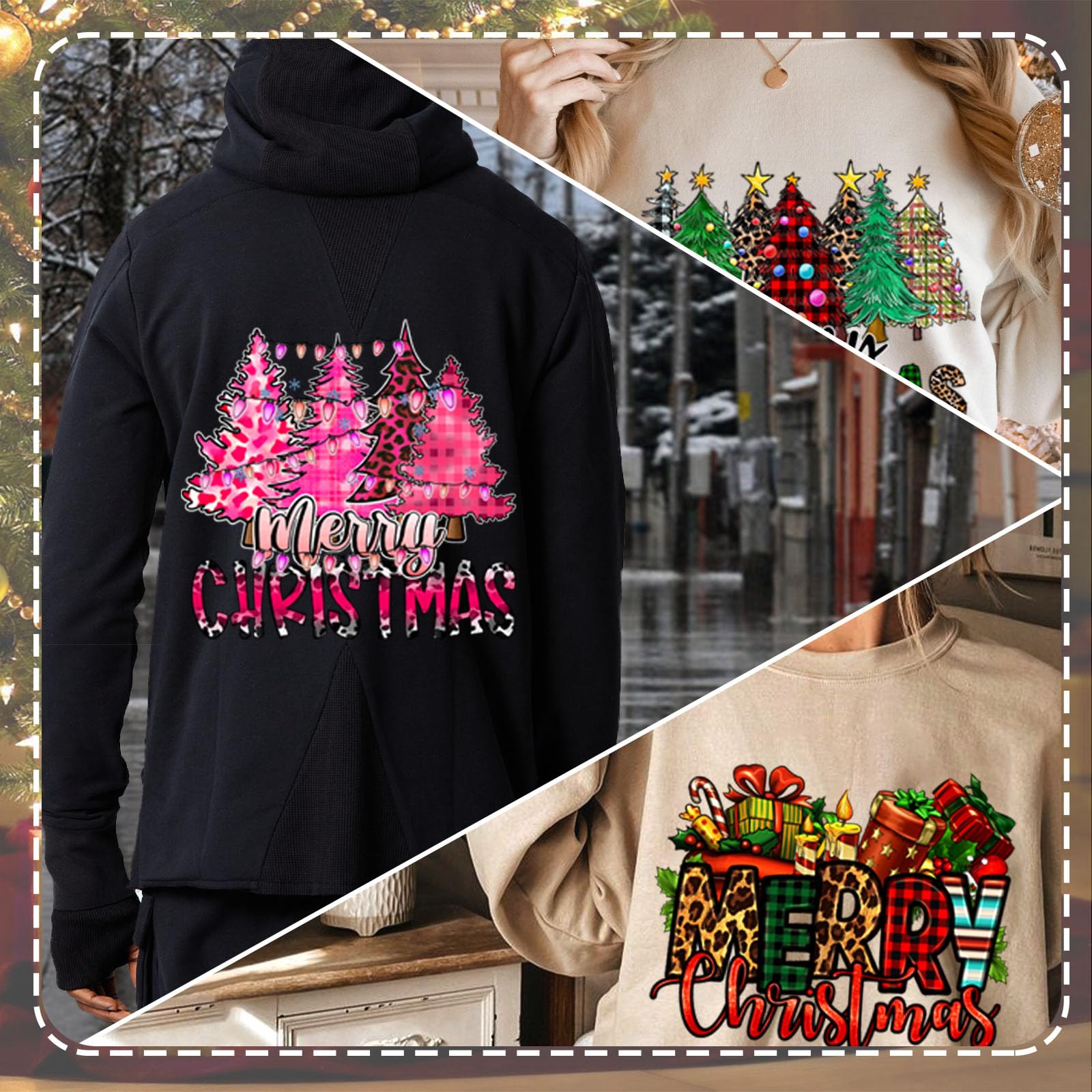 EOGOW Christmas Iron on Transfers, 9PCS Iron on Decals for T Shirts Iron on Transfers Dtf Transfers Ready to Press Heat Transfer Designs Screen Print Transfers Ready to Press Iron on Shirt Decals