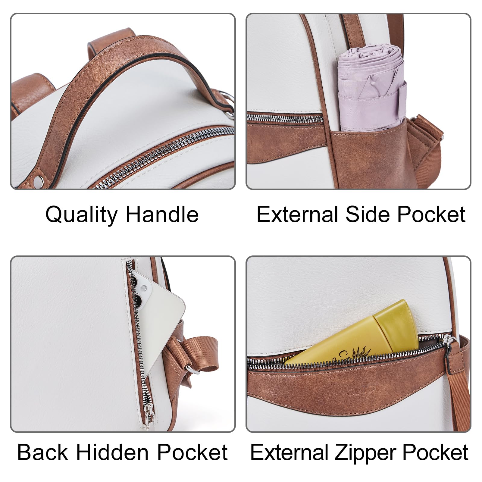 CLUCI Mini Backpack Purse for Women Fashion Leather Small Backpacks Ladies Shoulder Backpack Convertible Handbags Beige with Brwon