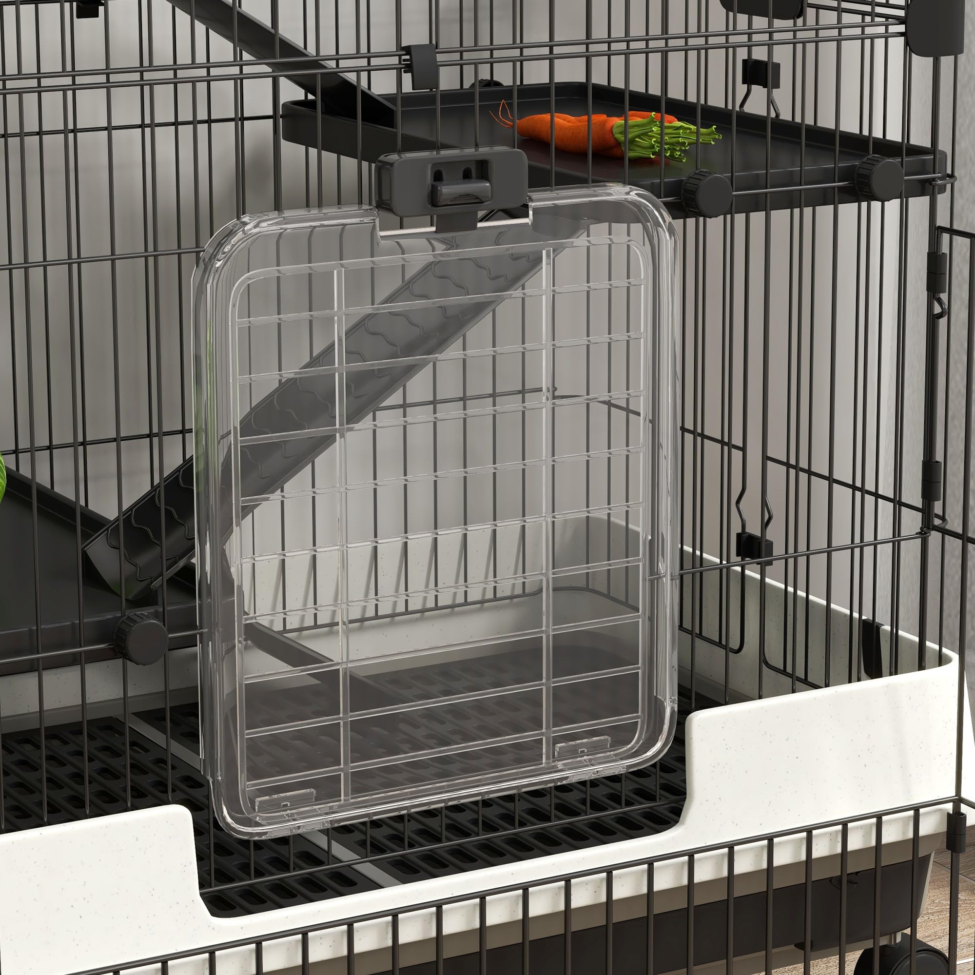 PawHut 4-Level Small Animal Cage Rabbit Hutch with Wheels, Removable Tray, Platform, Playpen and Ramp for Bunny, Chinchillas, Ferret, Black