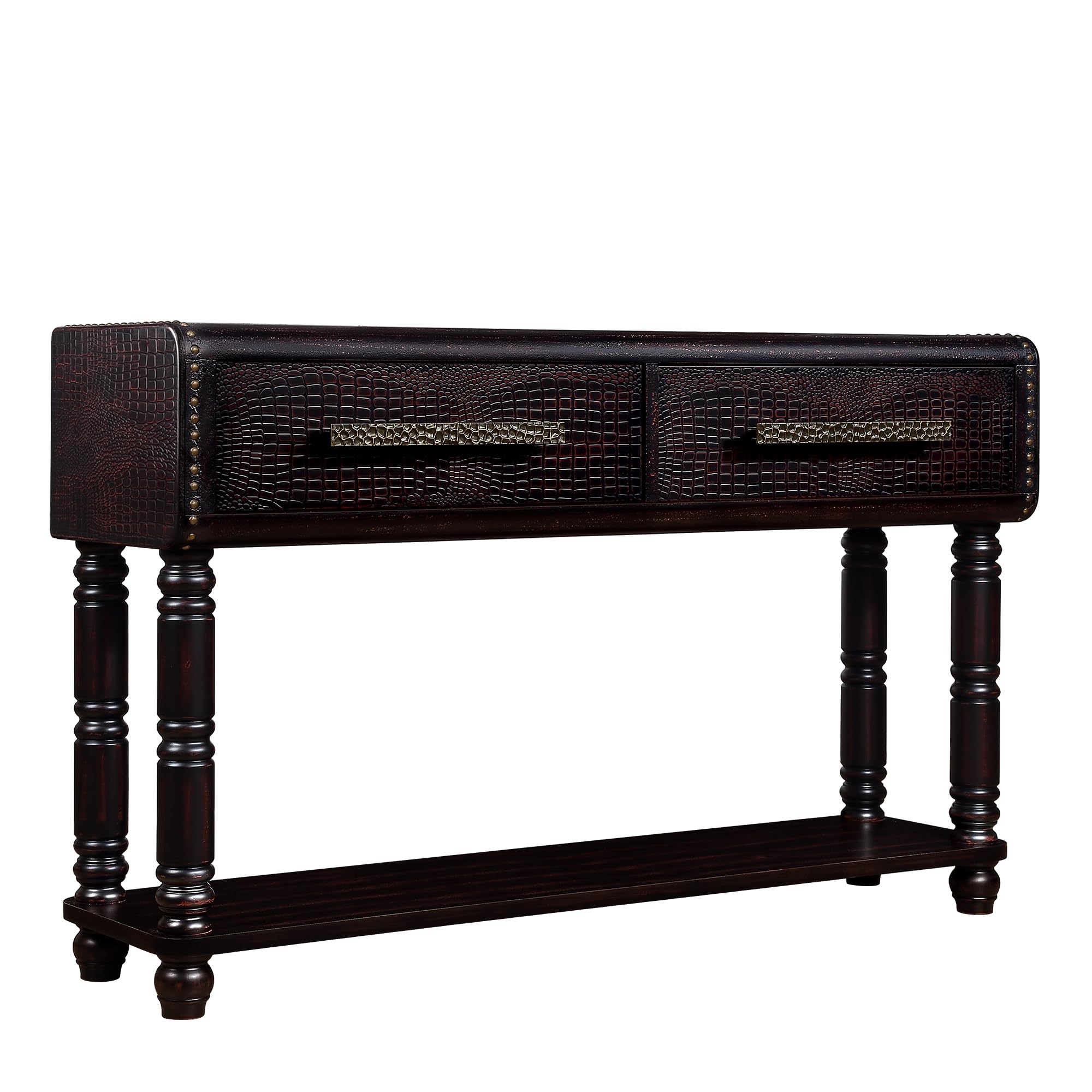 INMOZATA Farmhouse Entryway Table wiith Storage Wood Console Table with Power Outlets 54 inch Narrow Long Sofa Tables with USB Ports for Living Room, Couch, Hallway, Foyer,Distressed Black