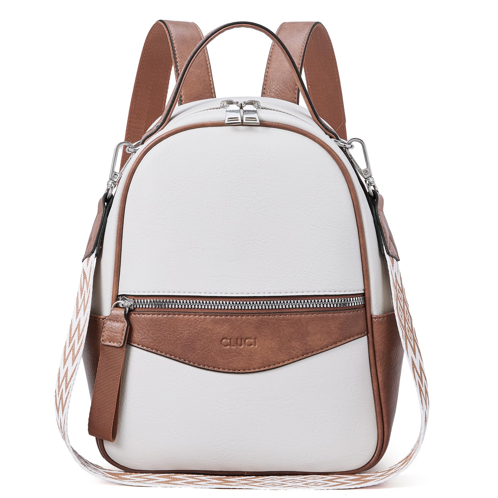 CLUCI Mini Backpack Purse for Women Fashion Leather Small Backpacks Ladies Shoulder Backpack Convertible Handbags Beige with Brwon