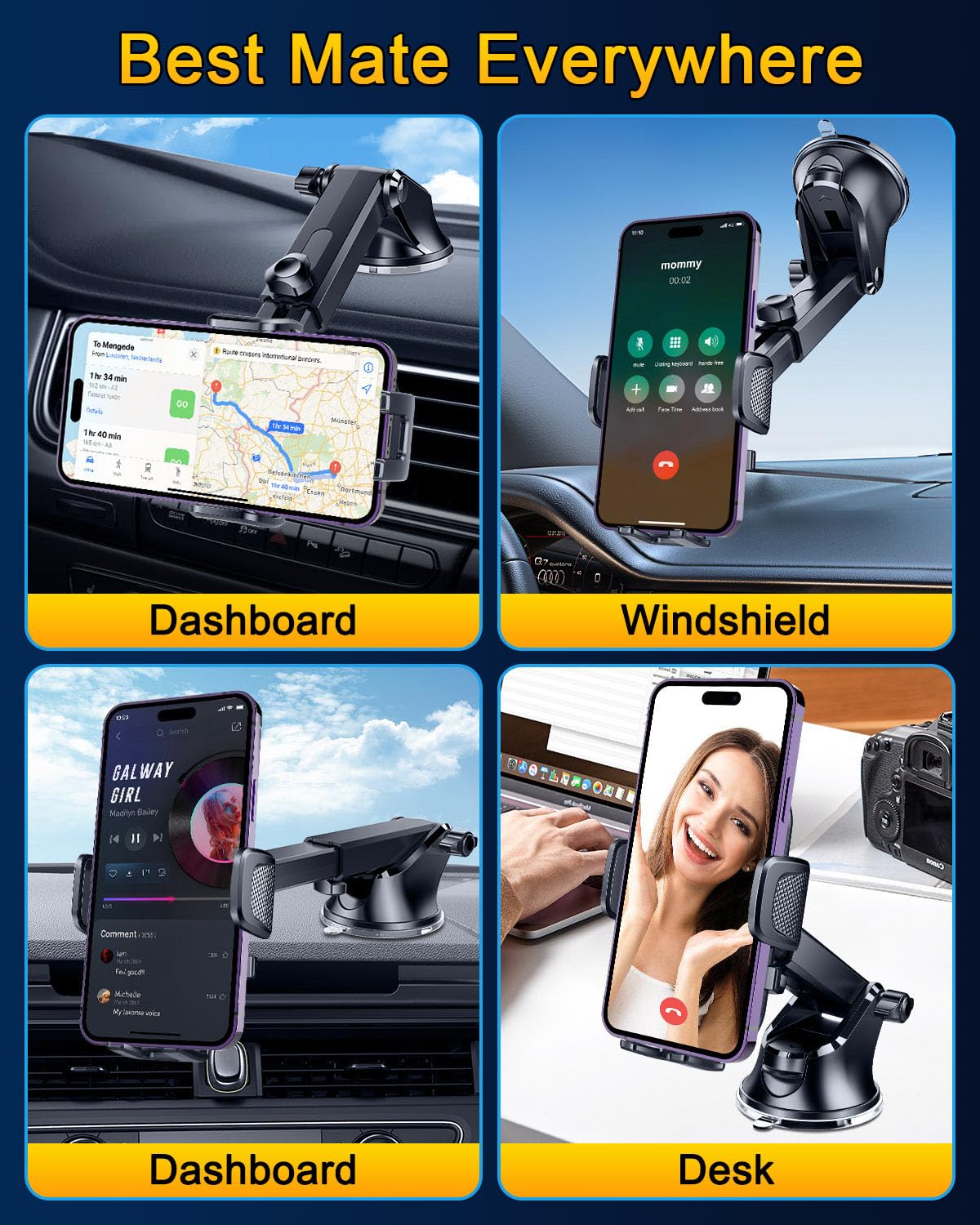 YFYYF Phone Holders for Your Car,[60 Lbs Powerful Suction] Car Phone Holder Mount,Phone Mount for Car Dashboard Windshield,Car Mount for iPhone/Android Smartphone,Car/Truck Accessories