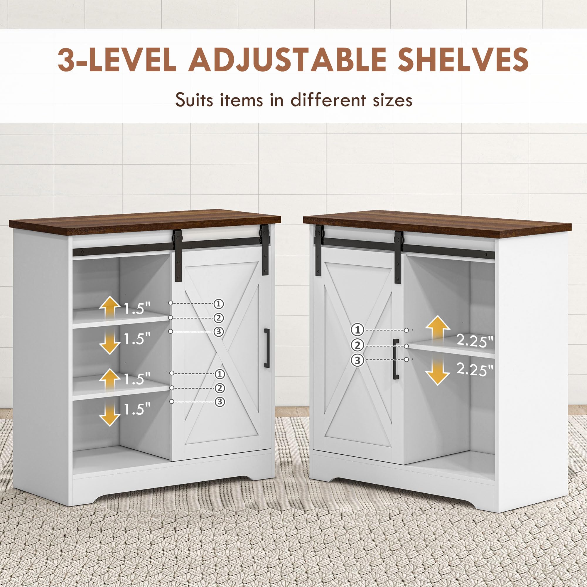 HOMCOM Farmhouse Coffee Bar Cabinet, 33" Buffet Sideboard with Sliding Barn Door and Adjustable Shelf, Kitchen Buffet Cabinet, White
