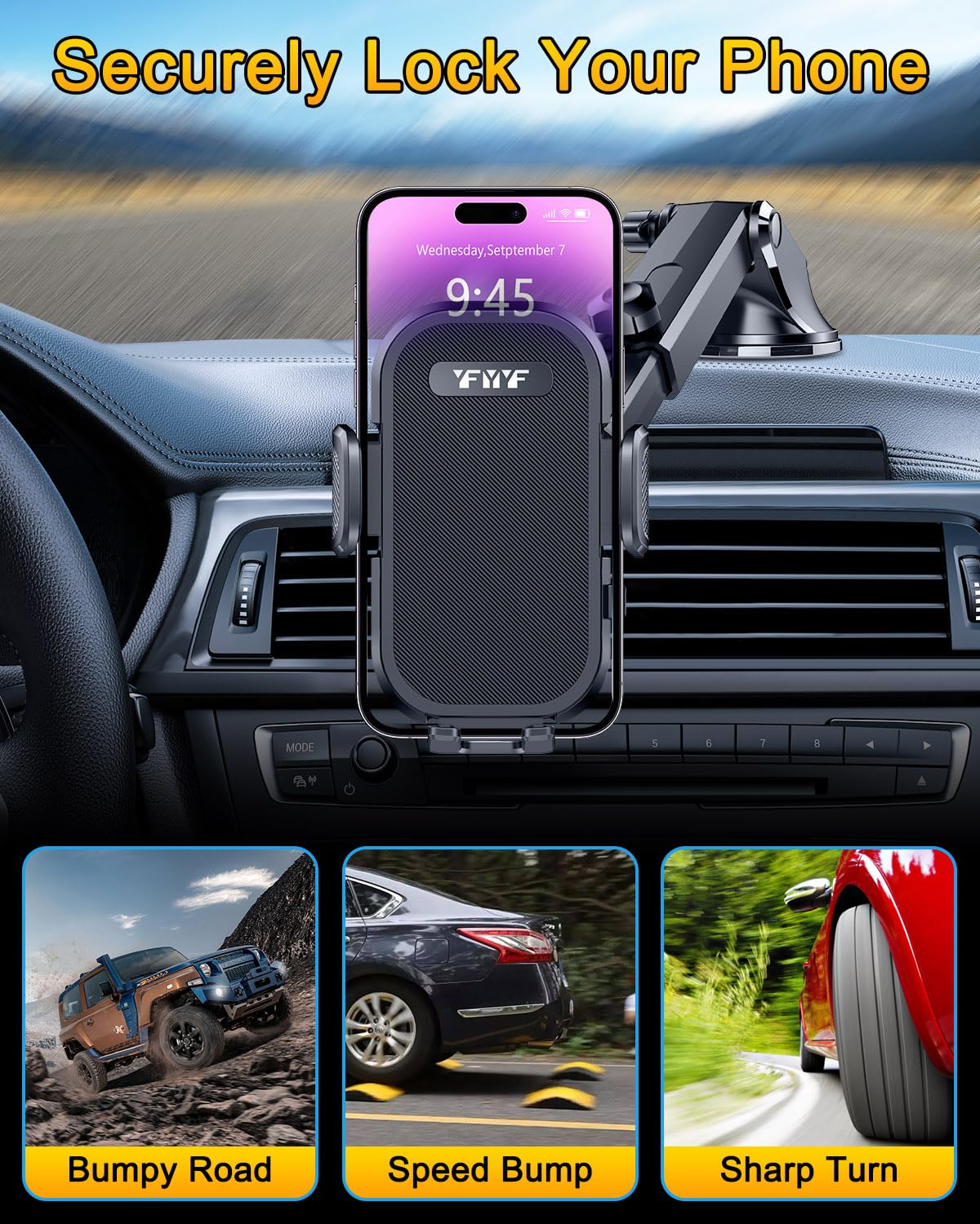 YFYYF Phone Holders for Your Car,[60 Lbs Powerful Suction] Car Phone Holder Mount,Phone Mount for Car Dashboard Windshield,Car Mount for iPhone/Android Smartphone,Car/Truck Accessories