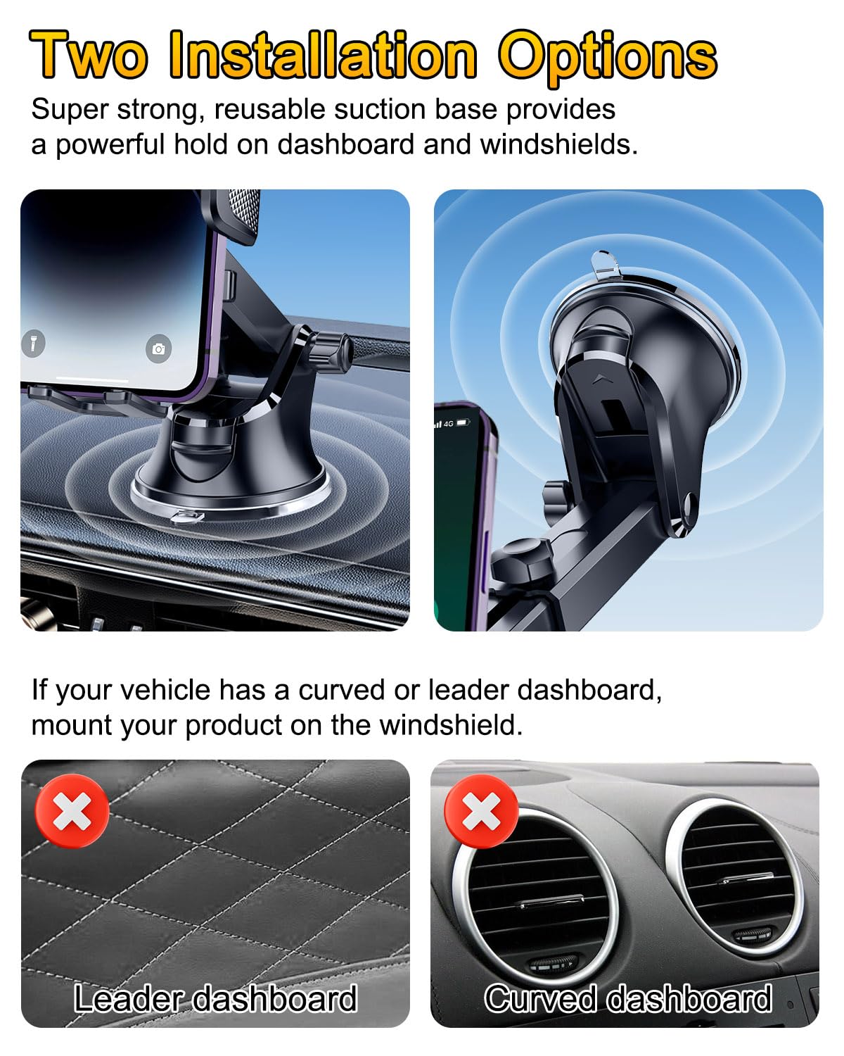 YFYYF Phone Holders for Your Car,[60 Lbs Powerful Suction] Car Phone Holder Mount,Phone Mount for Car Dashboard Windshield,Car Mount for iPhone/Android Smartphone,Car/Truck Accessories