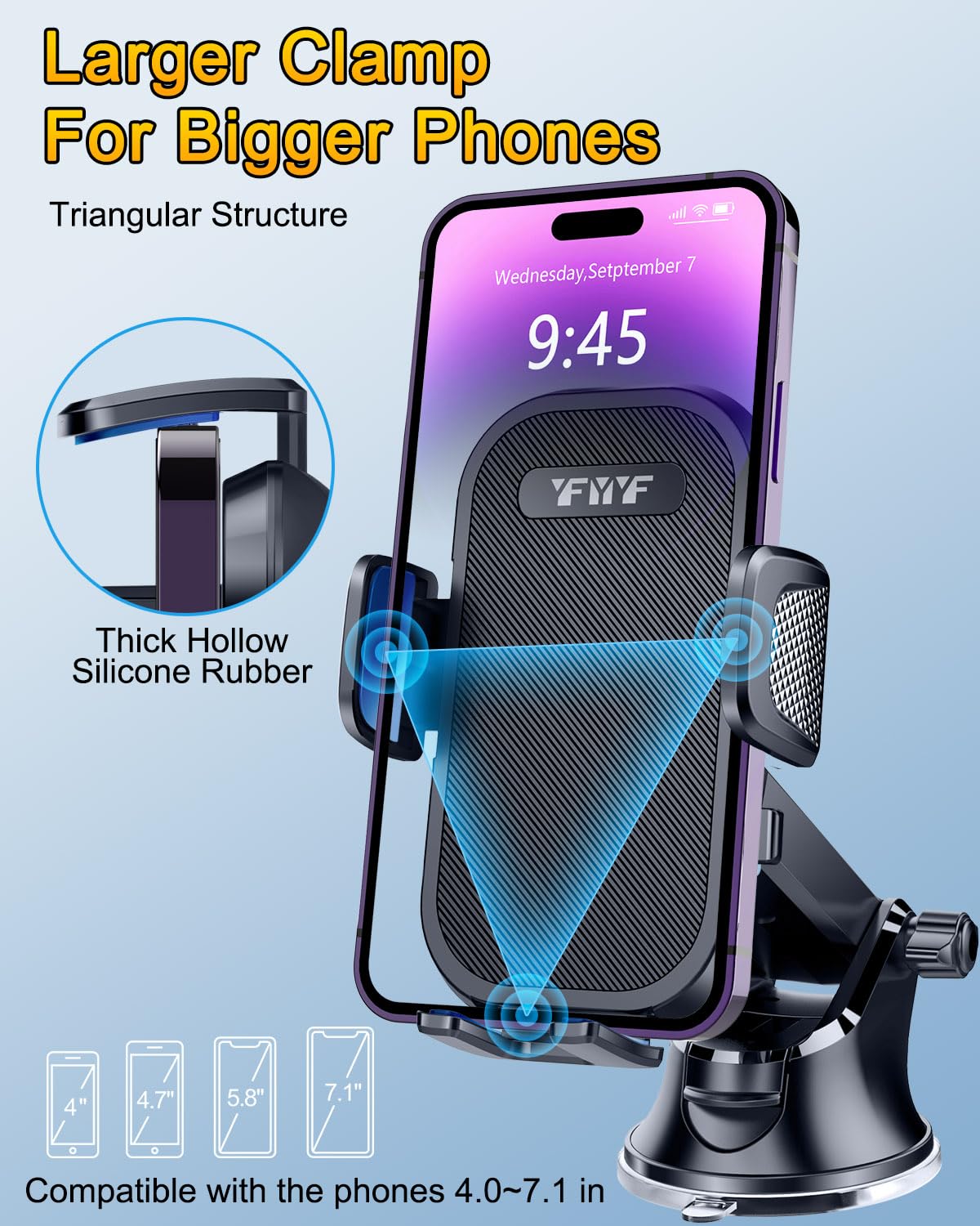 YFYYF Phone Holders for Your Car,[60 Lbs Powerful Suction] Car Phone Holder Mount,Phone Mount for Car Dashboard Windshield,Car Mount for iPhone/Android Smartphone,Car/Truck Accessories