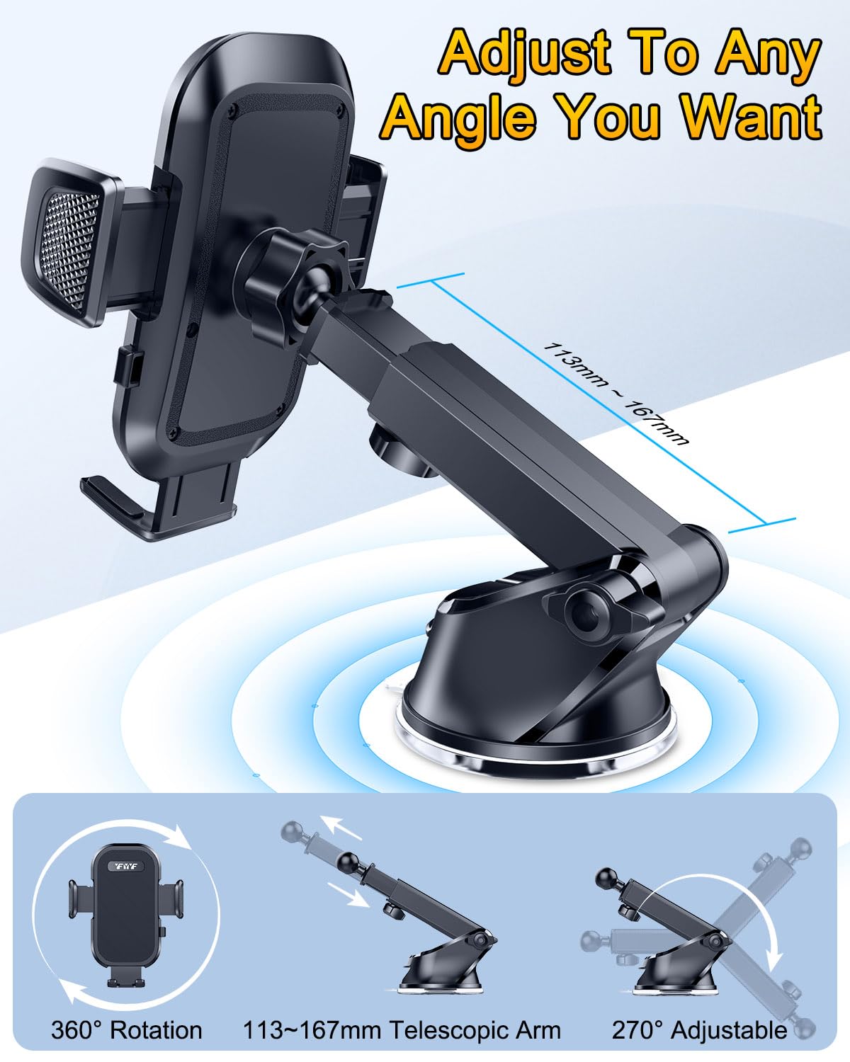 YFYYF Phone Holders for Your Car,[60 Lbs Powerful Suction] Car Phone Holder Mount,Phone Mount for Car Dashboard Windshield,Car Mount for iPhone/Android Smartphone,Car/Truck Accessories