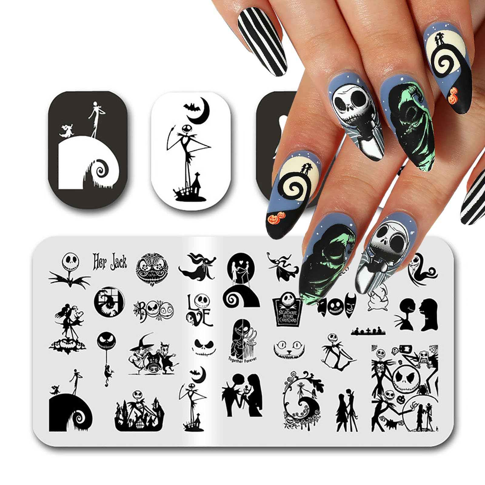 Halloween Nail Stamping Plate Nightmare Christmas Nails Stamping Kit The Day of Dead Ghost Holiday Nail Stamping Plate Halloween Nail Stamper Kit for Women Girls DIY Salon