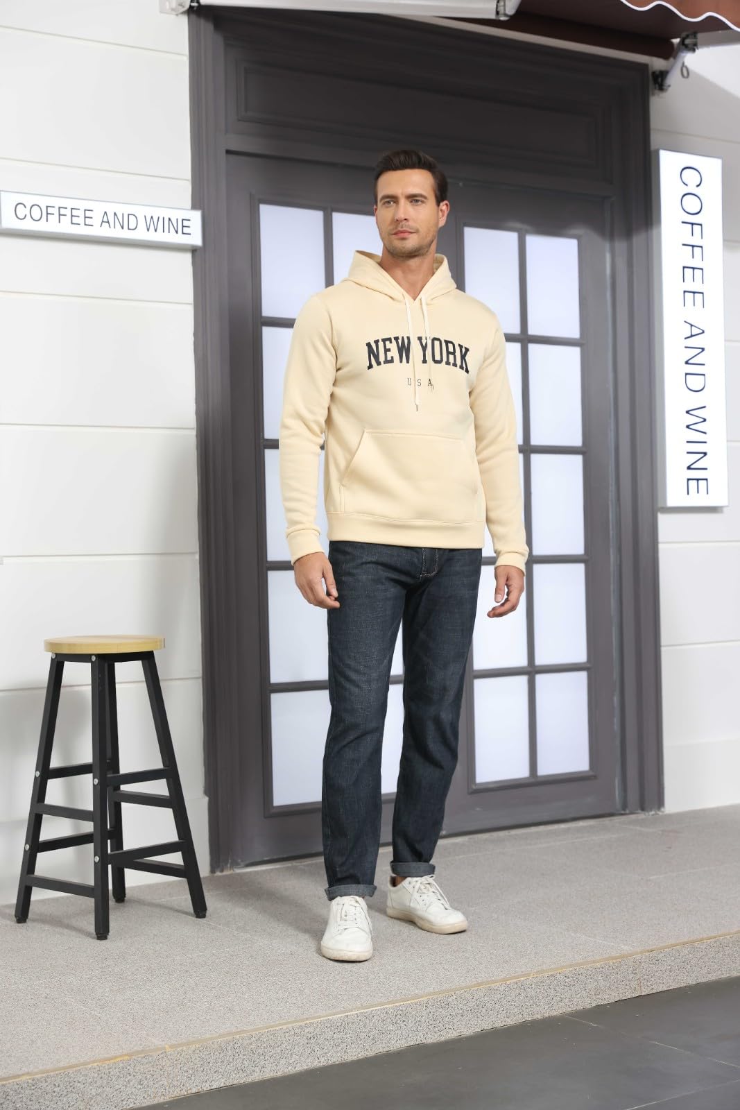 Men's Oversized Pullover Letter Print Graphic Hoodies Long Sleeve Casual New York Sweatshirt with Pocket Mens Pockets Hoodie Black Hoodies Men Trendy Clothes For Men,(Khaki,6XL)