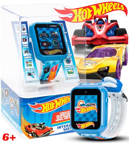 Hot Wheels Interactive Kids Smartwatch – Touchscreen Watch with Camera, Games, Voice Recorder, Step Tracker, Alarm & Timer – Racing-Inspired Design, USB Rechargeable – Fits Wrists 5.5" to 8"