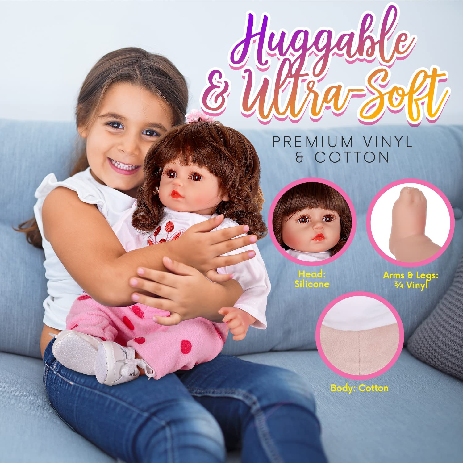 DOLLHOOD 18-Inch Reborn Baby Dolls -Pack of 2 - Realistic Baby Doll with Complete Baby Doll Accessories Soft 360° Movable Arms and Legs. Includes Birth Certificate