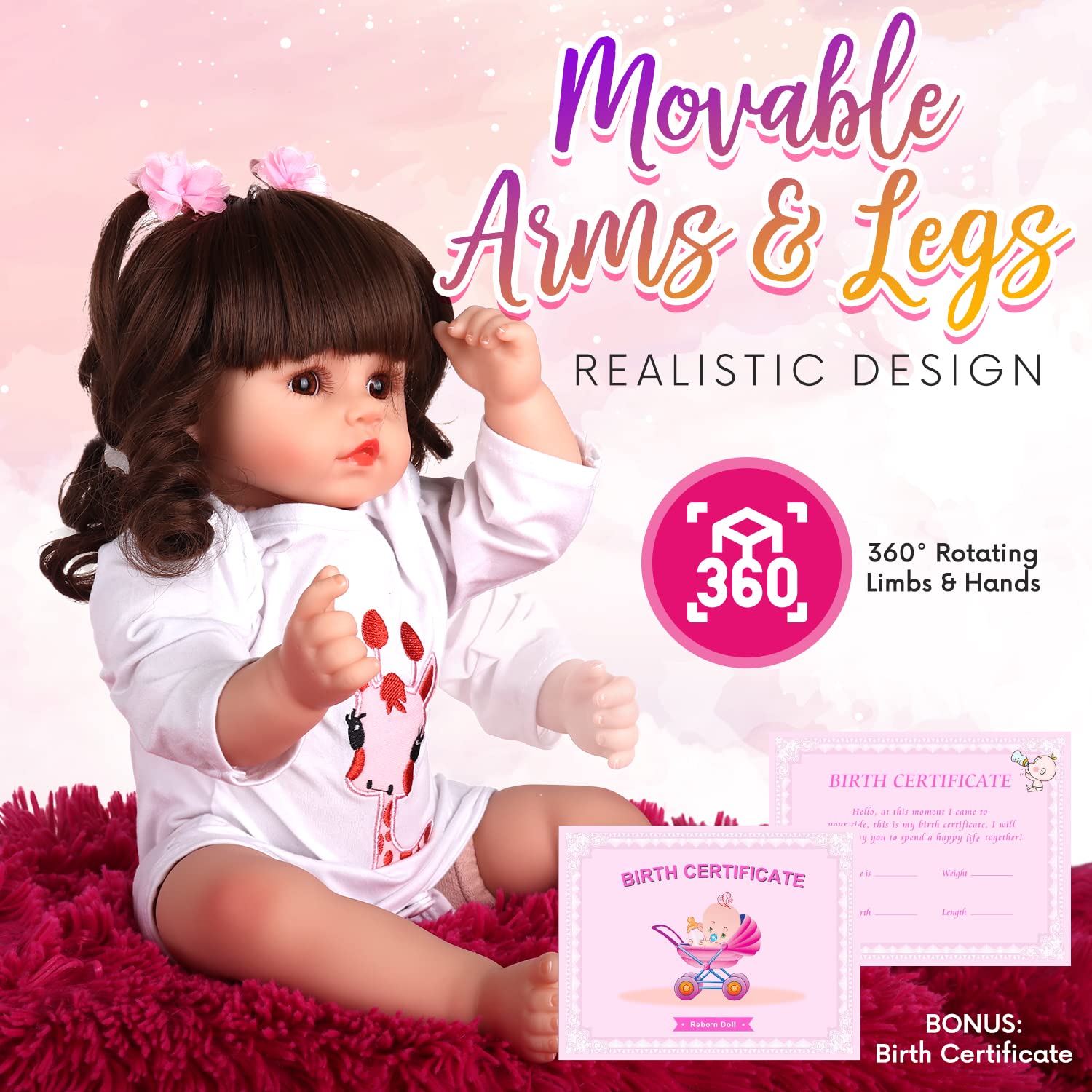DOLLHOOD 18-Inch Reborn Baby Dolls -Pack of 2 - Realistic Baby Doll with Complete Baby Doll Accessories Soft 360° Movable Arms and Legs. Includes Birth Certificate