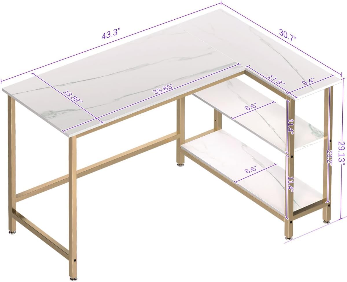 WOODYNLUX L Shaped Computer Desk - Home Office Desk with Shelf, Gaming Desk Corner Table for Work, Writing and Study, Space-Saving, White.