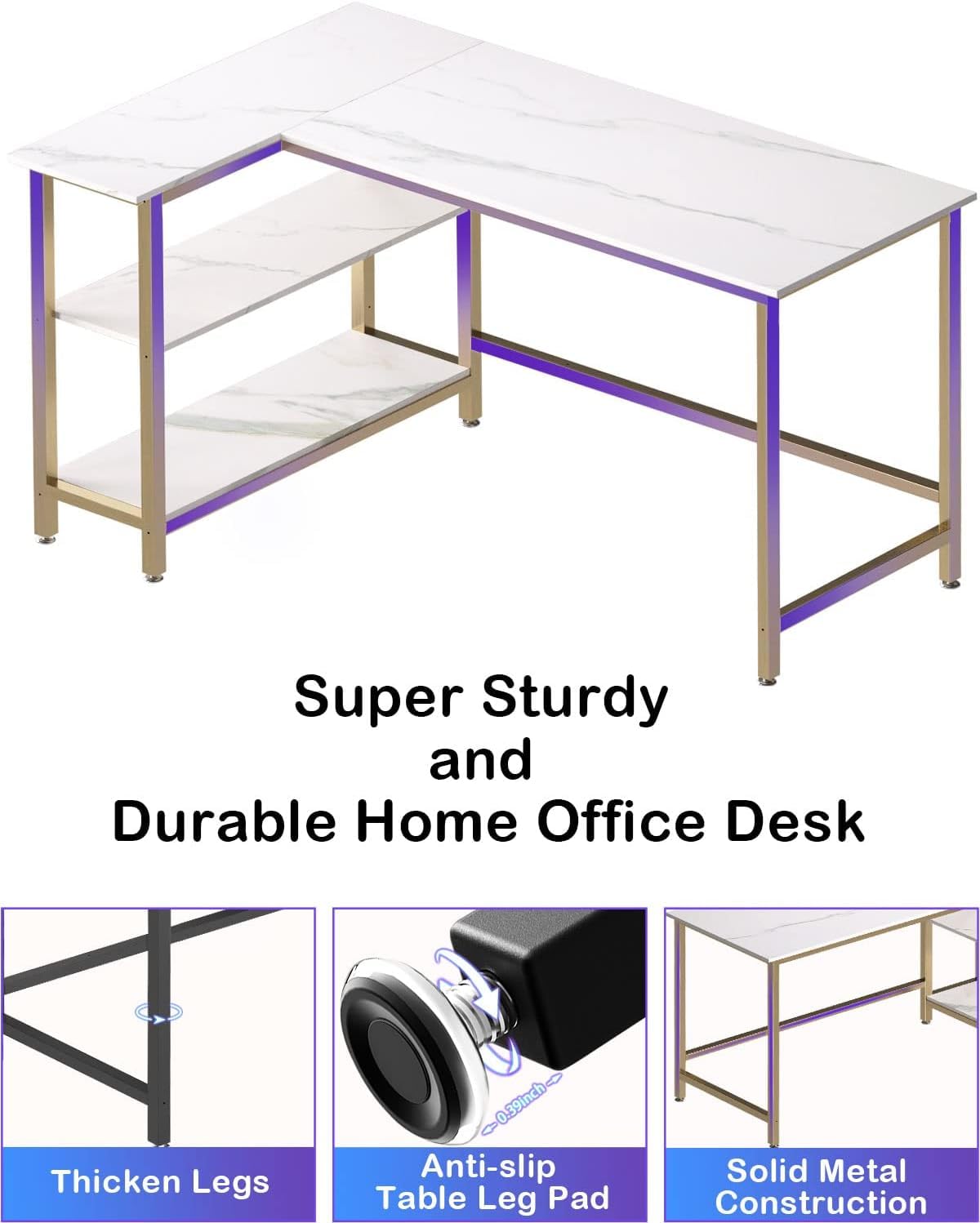 WOODYNLUX L Shaped Computer Desk - Home Office Desk with Shelf, Gaming Desk Corner Table for Work, Writing and Study, Space-Saving, White.