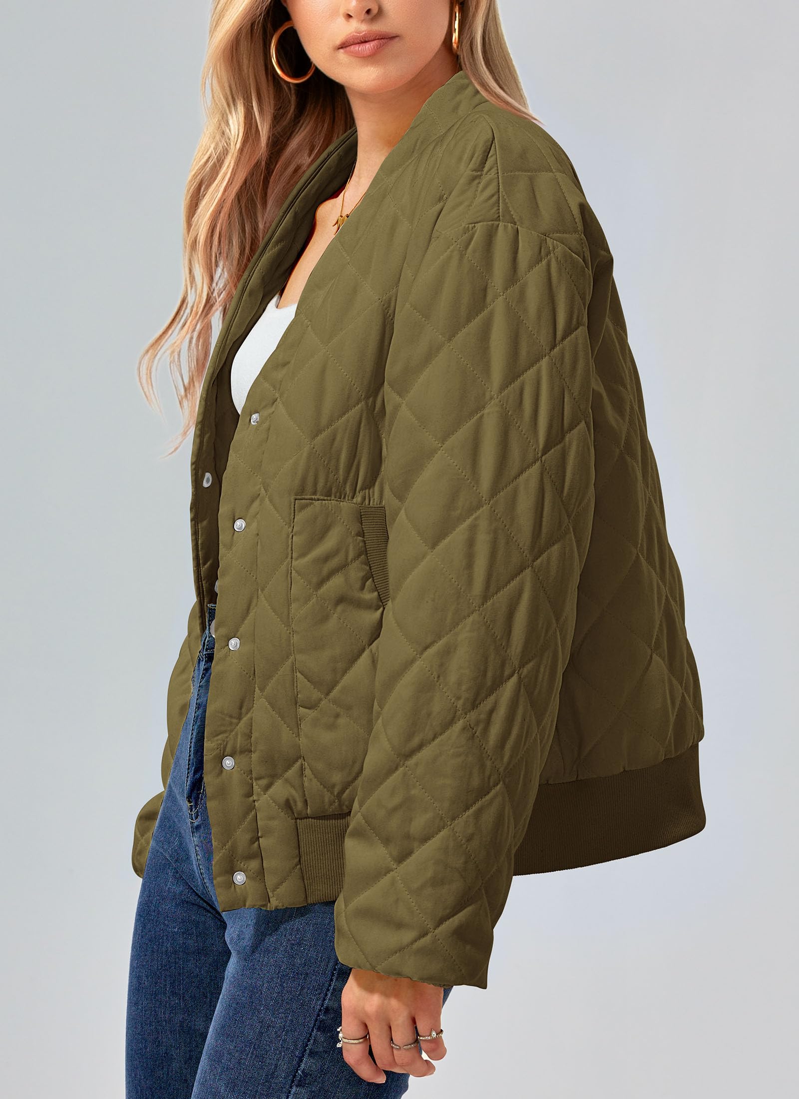 PRETTYGARDEN Women's 2024 Winter Trendy Jackets Button Down Long Sleeve Padded Warm Outerwear Fashion Coats with Pockets (Army Green,Small)