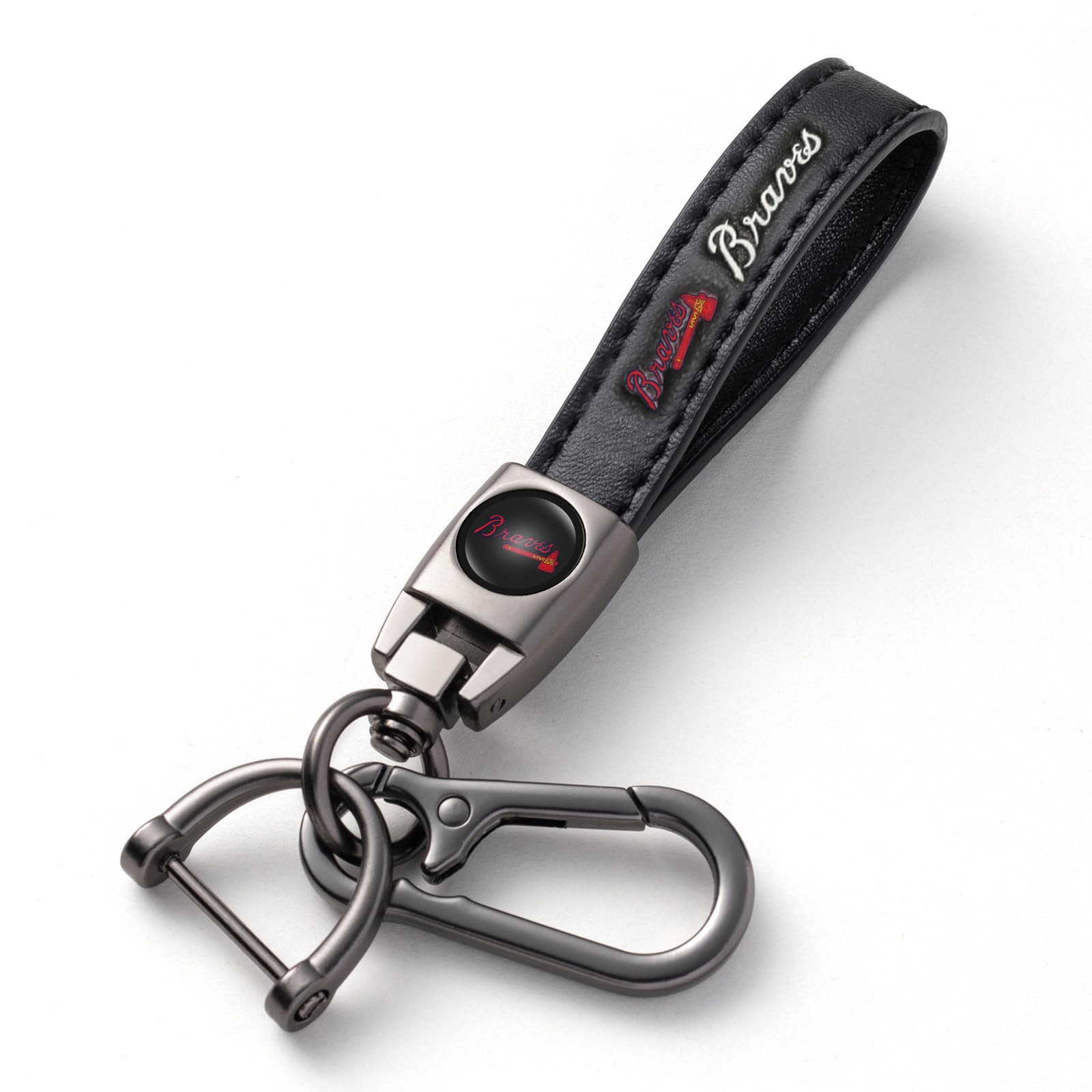 Braves Car Keychain Keyring for Atlanta Braves Baseball Fans,Atlanta Braves Car Accessories Leather Car Key Chain Replacement Key Fob Holder,Let's Go Braves!Car Key Ring Souvenir Gifts for Men Women