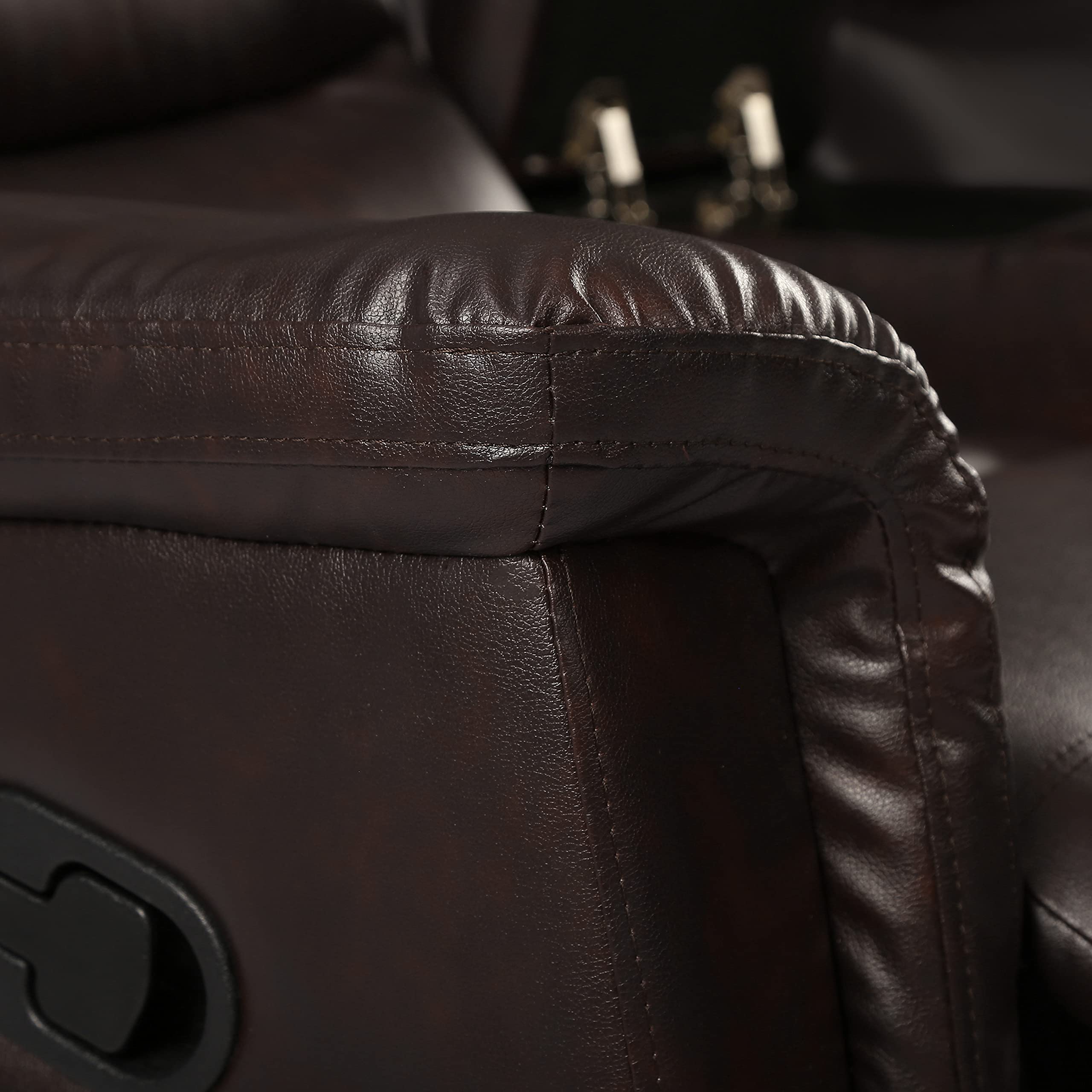Verfur Double Recliner RV Sofa with Console |Faux Leather Motion Couch with 2 Cup Holders, 3-Seater Loveseat Couches with Flipped Middle Backrest, Home Theater Seating Living Room Furniture Sets