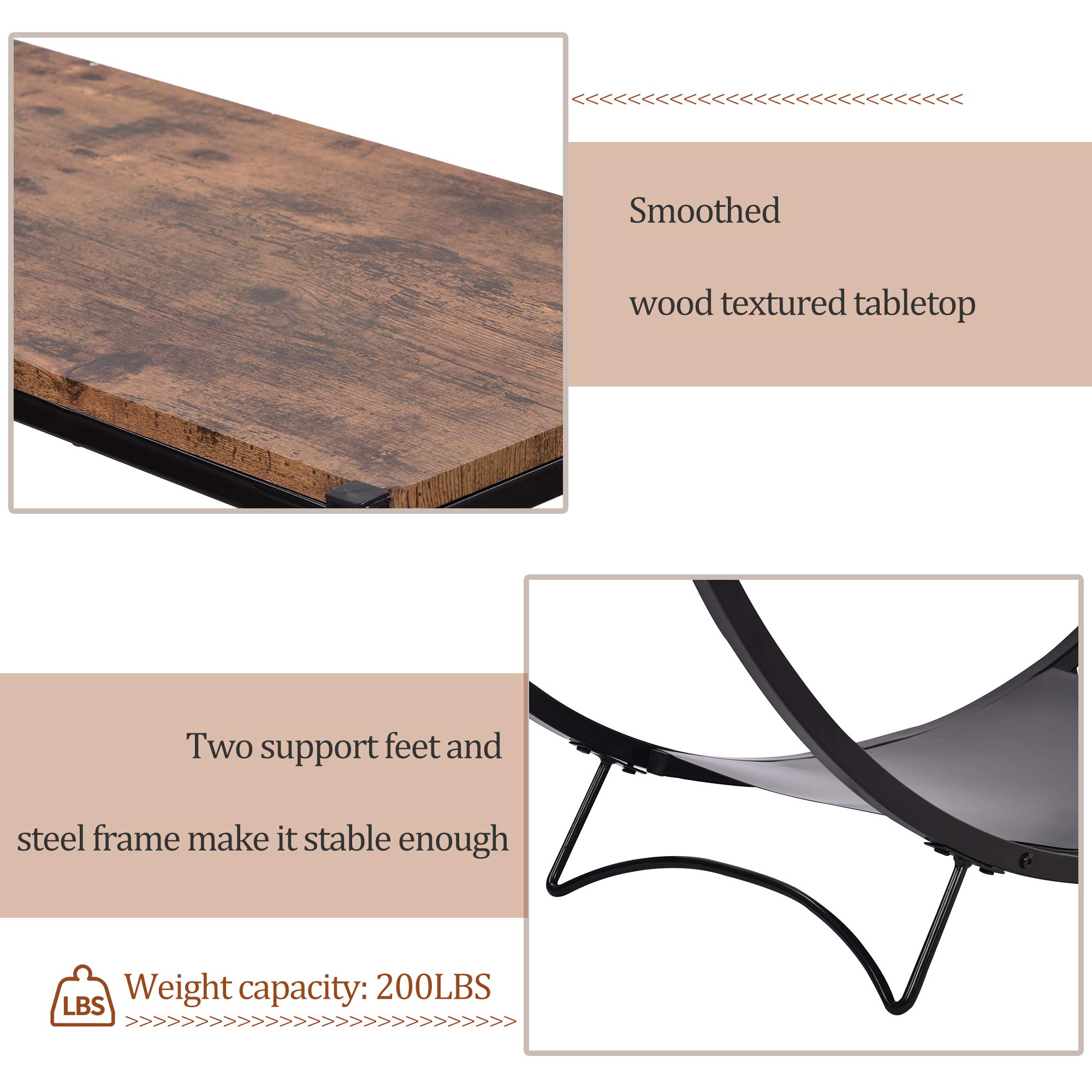 GINGVAT Console Table Demilune Shape Textured, Retro Style Fashion Furniture Metal & Wood Frame, Distressed Brown
