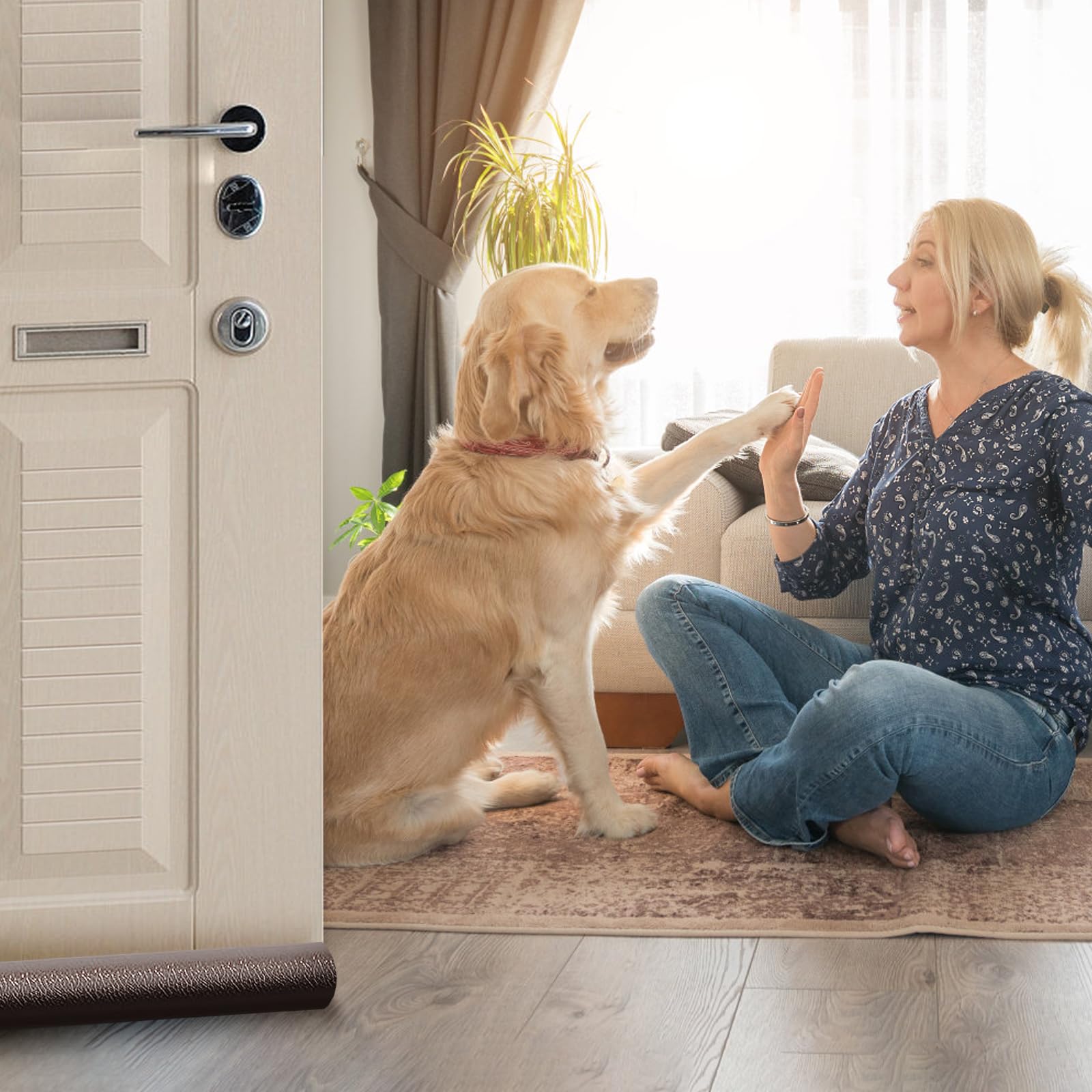 C CELAINER Door Draft Stopper, Under Door Noise Blocker, Sound Light Air Proof Sealer for Bottom of Door, Adjustable Soundproof Insulation Strip Doors Draft Guard 37 inch, Coffee