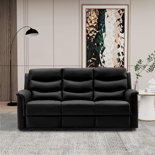 Verfur Double Recliner RV Sofa with Console |Faux Leather Motion Couch with 2 Cup Holders, 3-Seater Loveseat Couches with Flipped Middle Backrest, Home Theater Seating Living Room Furniture Sets