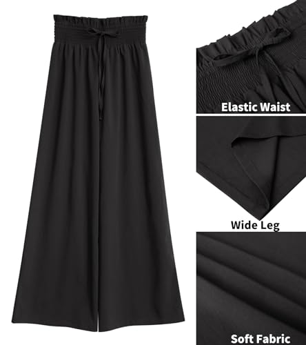 SEMARO Womens Casual Linen High Waist Pants Drawstring Loose Fit Summer Pants Trousers with Side Pockets Z-Black