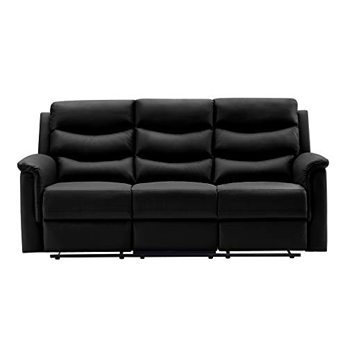 Verfur Double Recliner RV Sofa with Console |Faux Leather Motion Couch with 2 Cup Holders, 3-Seater Loveseat Couches with Flipped Middle Backrest, Home Theater Seating Living Room Furniture Sets