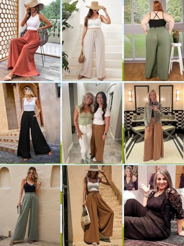 SEMARO Womens Casual Linen High Waist Pants Drawstring Loose Fit Summer Pants Trousers with Side Pockets Z-Black