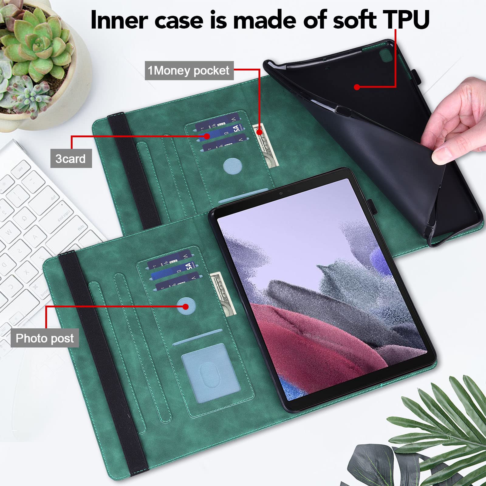 VODEFOX Case for Xiaomi Redmi Pad SE 11 inch 2023 Released,PU Leather Flip Embossed Flower Stand Case Cover with Card Solt Protective Cover for Redmi Pad SE Tablet - Green