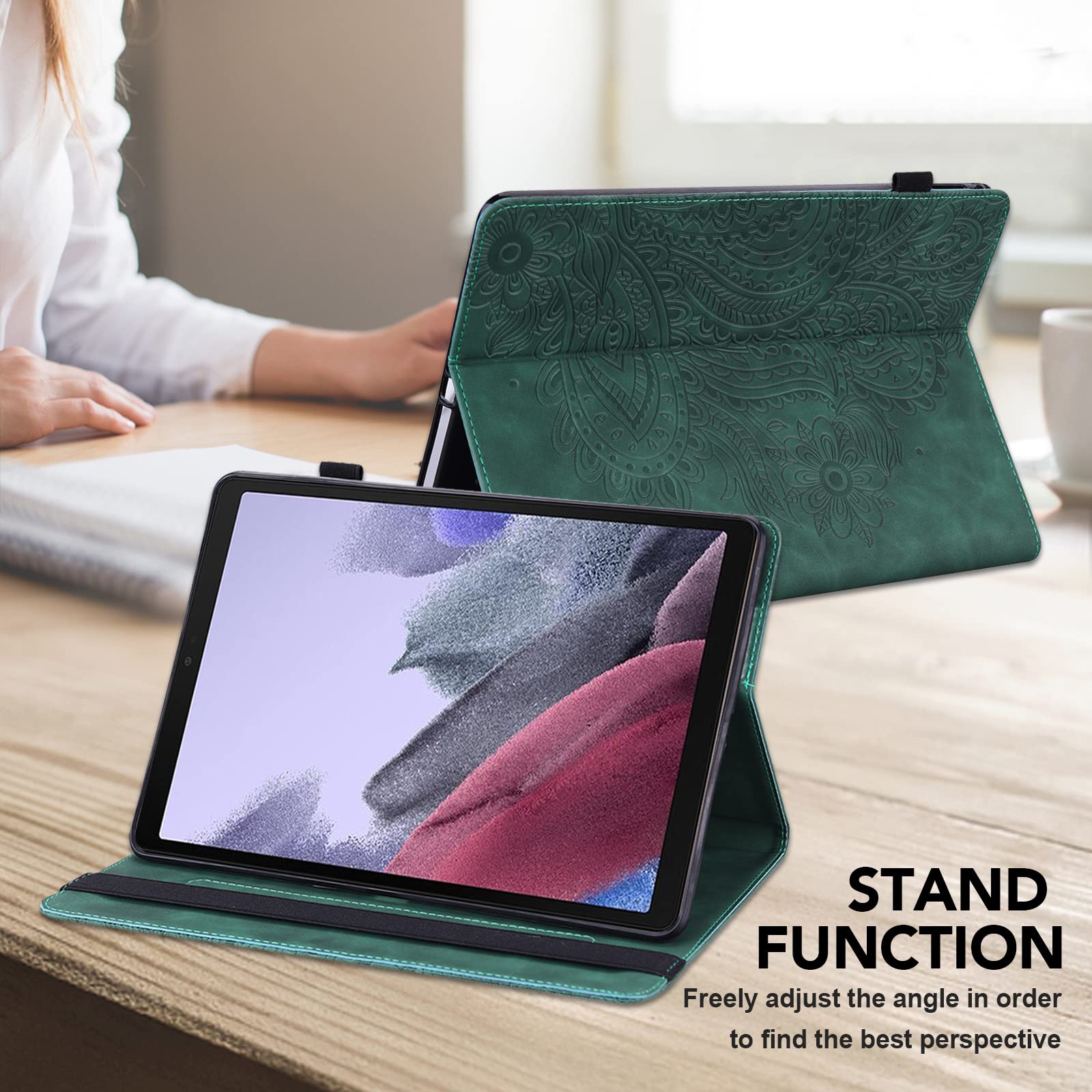 VODEFOX Case for Xiaomi Redmi Pad SE 11 inch 2023 Released,PU Leather Flip Embossed Flower Stand Case Cover with Card Solt Protective Cover for Redmi Pad SE Tablet - Green