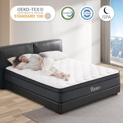 Vantto Queen Mattress, 10 Inch Memory Foam Hybrid Mattress, Individual Pocket Springs Mattress with Pressure Relief, Motion Isolation, CertiPUR-US, 100 Nights Trial