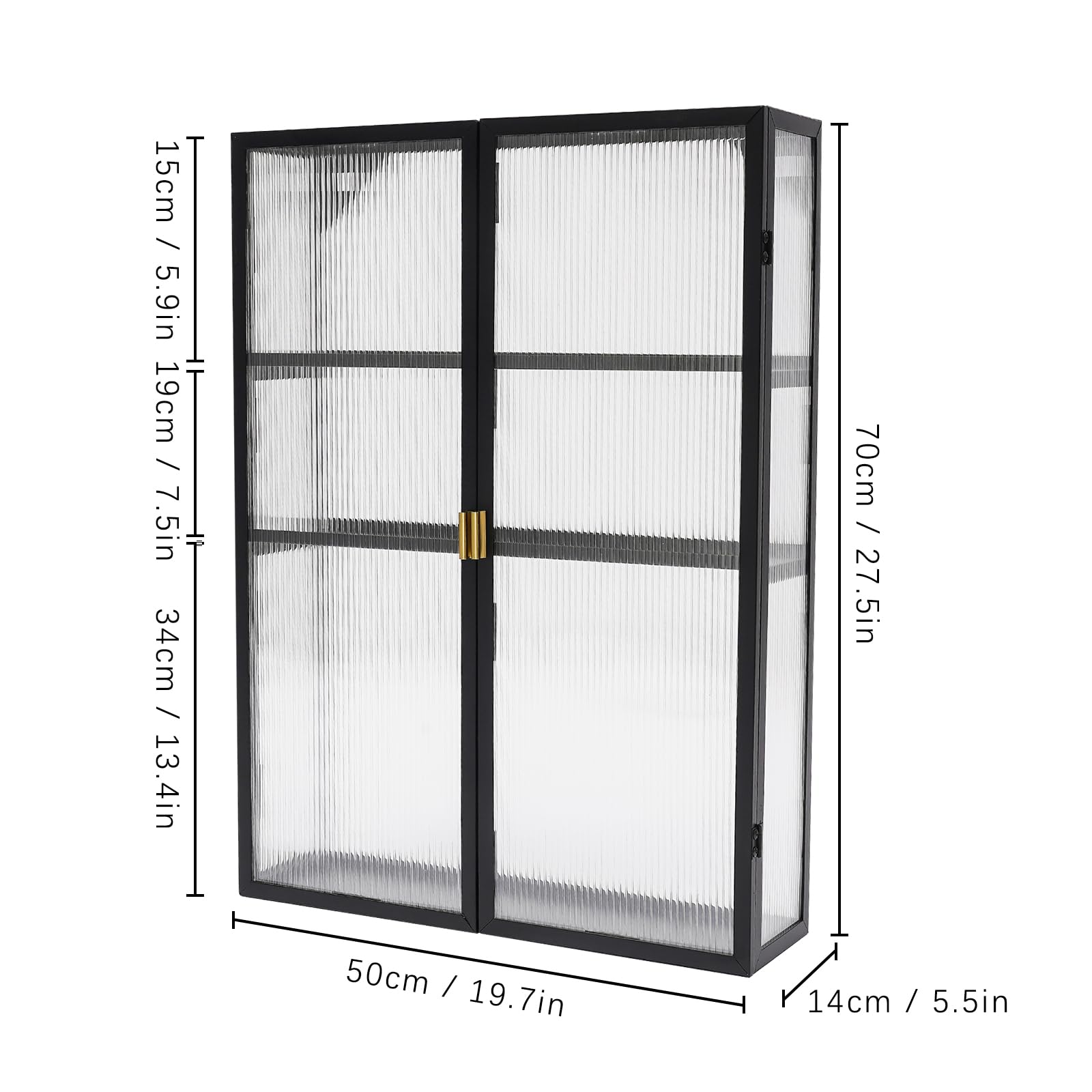Titunjian Wall Cabinet Haze Double PC Door Wall Cupboard with Detachable Shelves Storage Cabinet for Office Dining Room Living Room Kitchen Bathroom, 19.7 * 5.5 * 27.5 Inch (Black)