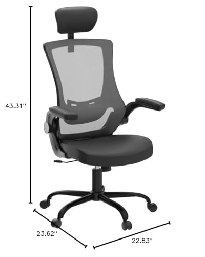 Totnz Ergonomic Office Chair with Mesh Back and Leather Cushion,Lumbar Support Computer Chair with Flip-up Arms and Adjustable Height,Home Office Desk Chairs(Black)
