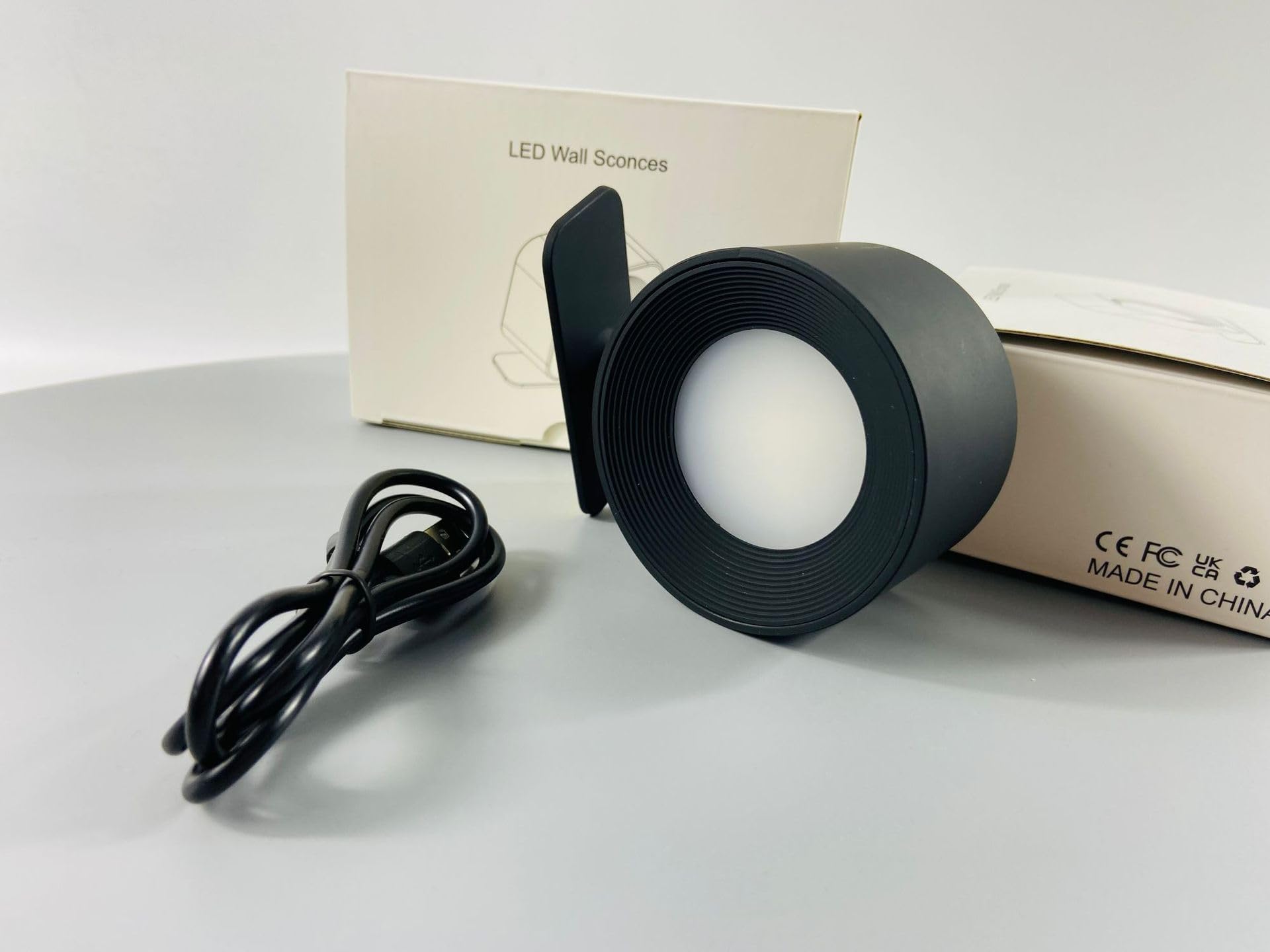 Raiseking LED Rechargeable Wall Sconce, Wall Mounted Lamp with 2000mAh Battery Operated USB Port 360°Rotate Magnetic Ball, Cordless Wall Light for Reading Study Bedside (Black-Touch Control)