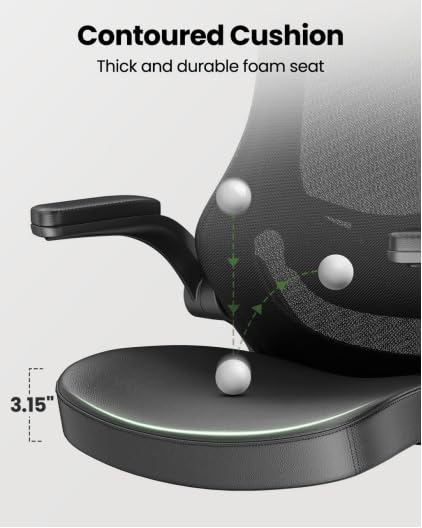 Totnz Ergonomic Office Chair with Mesh Back and Leather Cushion,Lumbar Support Computer Chair with Flip-up Arms and Adjustable Height,Home Office Desk Chairs(Black)