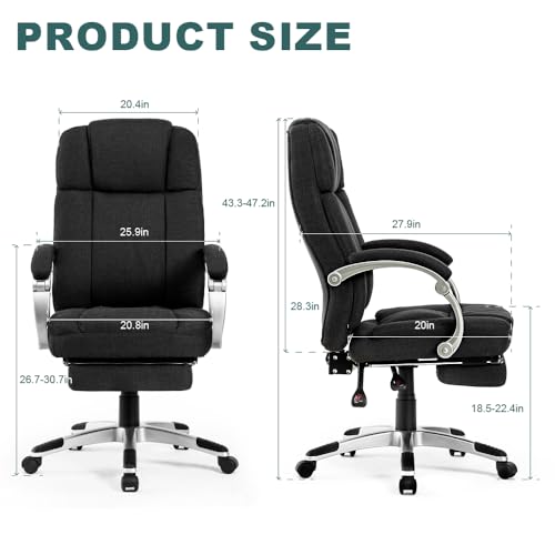 Savourseat Ergonomic Computer Desk Chair Executive Office Chair Fabric with Footrest and Padded Armrest Office Chair (Black)