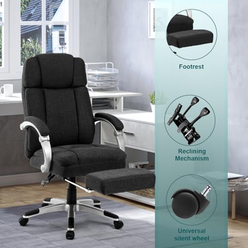 Savourseat Ergonomic Computer Desk Chair Executive Office Chair Fabric with Footrest and Padded Armrest Office Chair (Black)