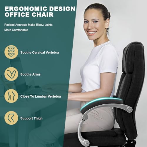 Savourseat Ergonomic Computer Desk Chair Executive Office Chair Fabric with Footrest and Padded Armrest Office Chair (Black)