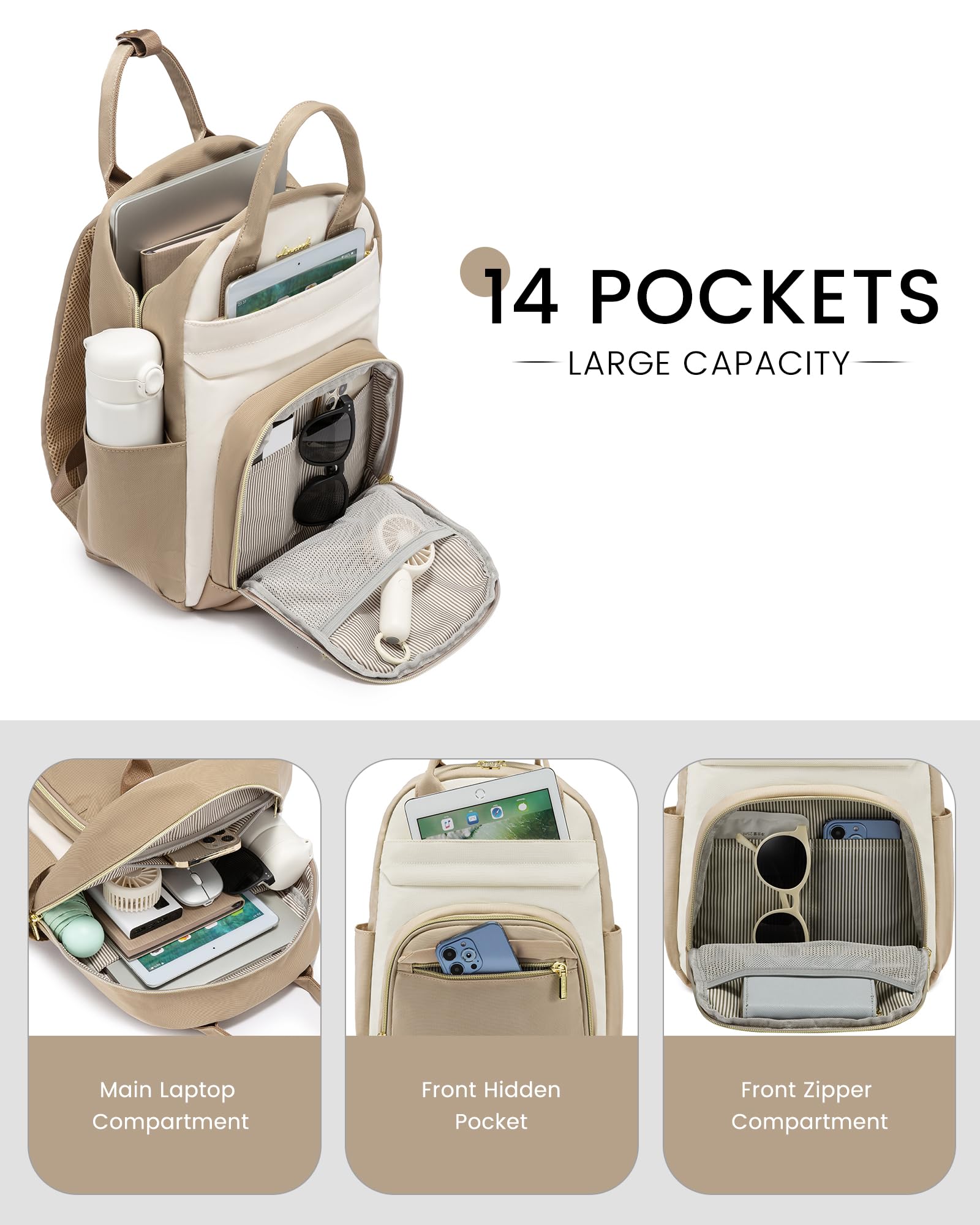 LOVEVOOK Mini Backpack Purse for Women, Small Backpack Bag, Light Weight Stylish Backpack for Daily Travel, Khaki-Beige-Light brown
