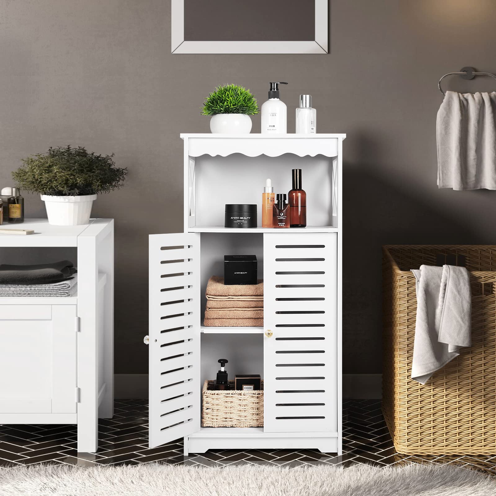 NOKAMW Bathroom Storage Cabinets,White Floor Free Standing Cabinet,Home Waterproof Storage Furniture for Bedroom Kitchen Hallway,Cupboard Unit with Daily use Layer,75x24x34cm.