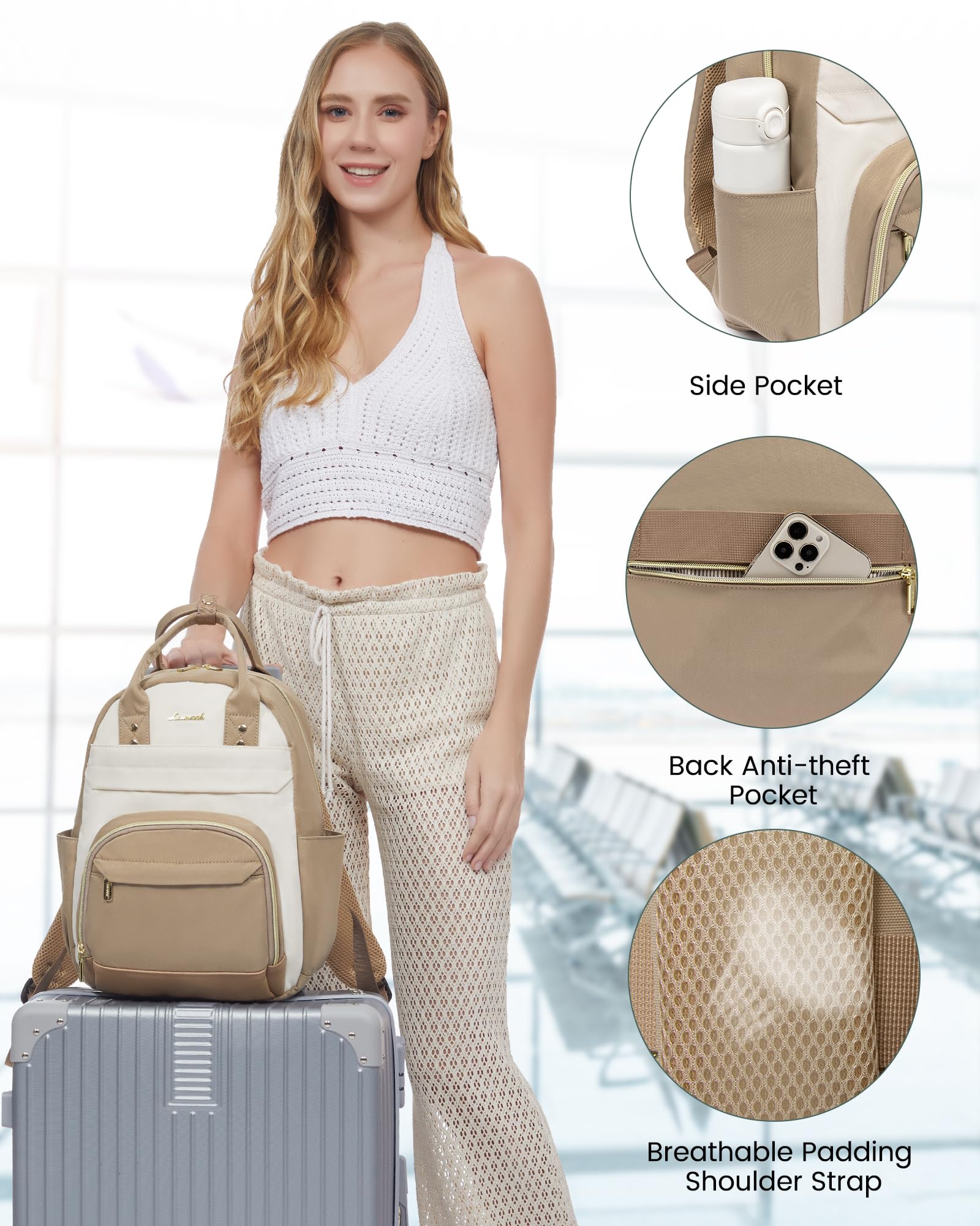 LOVEVOOK Mini Backpack Purse for Women, Small Backpack Bag, Light Weight Stylish Backpack for Daily Travel, Khaki-Beige-Light brown
