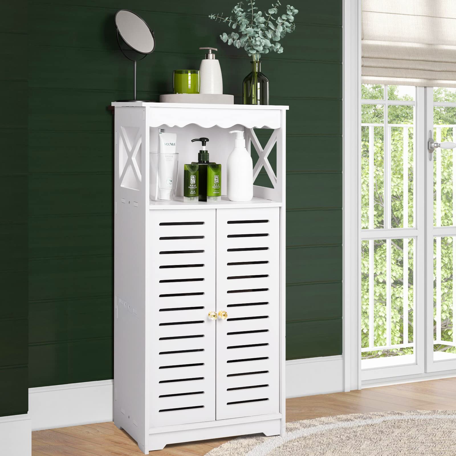 NOKAMW Bathroom Storage Cabinets,White Floor Free Standing Cabinet,Home Waterproof Storage Furniture for Bedroom Kitchen Hallway,Cupboard Unit with Daily use Layer,75x24x34cm.